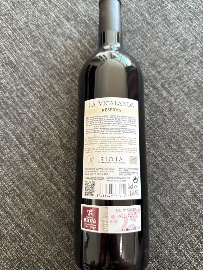 2019 Bodegas Bilbainas Rioja La Vicalanda de Vina Pomal Reserva, Spain ...