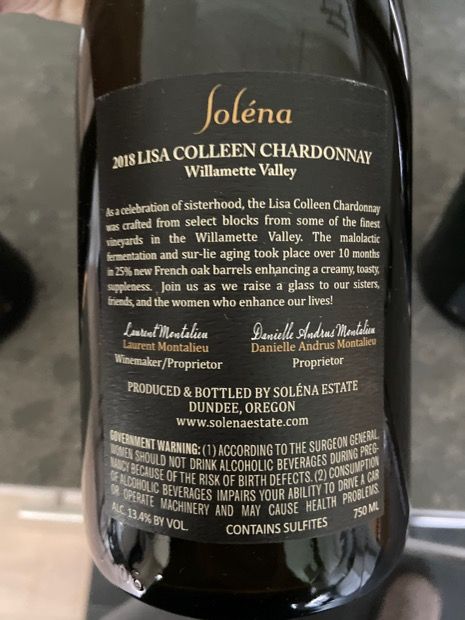 2018 Soléna Chardonnay Lisa Colleen, USA, Oregon, Willamette Valley ...