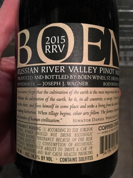 2015 Boen Wines Pinot Noir, USA, California, Sonoma County, Russian ...