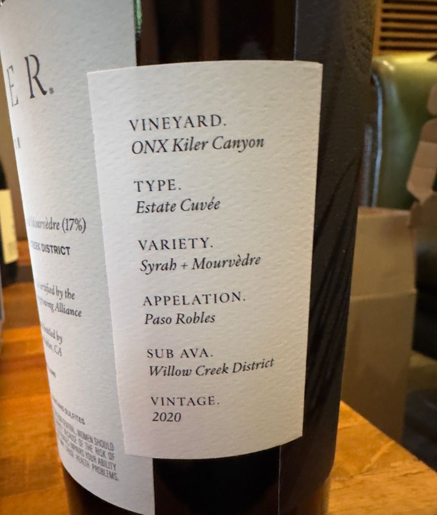 2021 ONX Kiler Canyon Cuvee Kiler Canyon Vineyard, USA, California ...