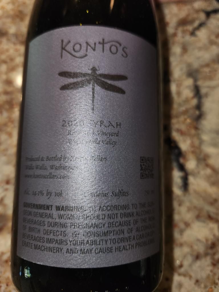 2020 Kontos Cellars Syrah River Rock Vineyard The Rocks District of ...