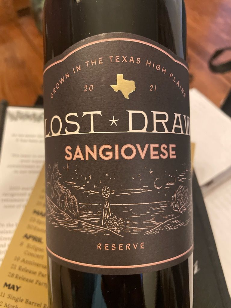 2021 Lost Draw Cellars Sangiovese Reserve, USA, Texas, Texas High ...