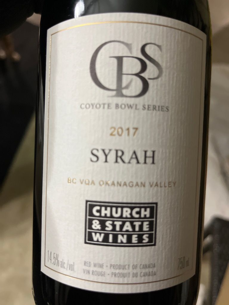 2017 Church & State Wines Syrah Coyote Bowl Series Second Chapter ...