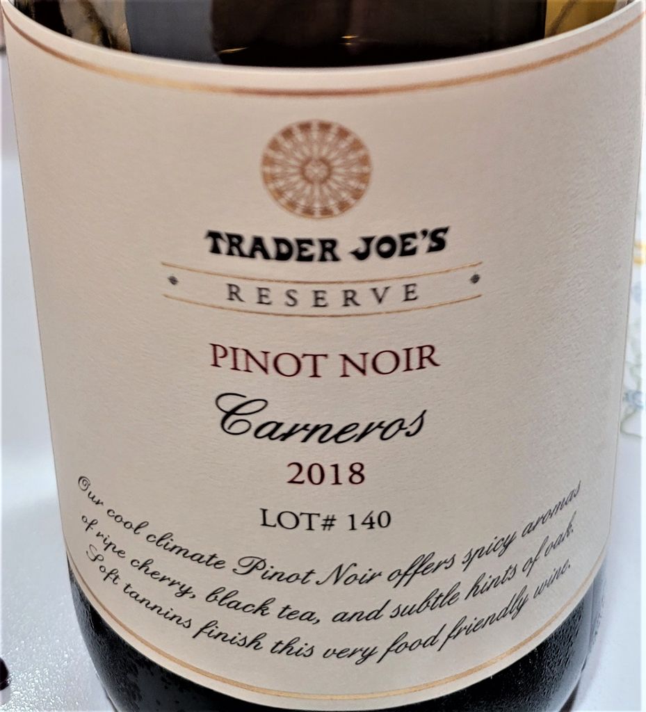 2018 Trader Joe's Pinot Noir RESERVE LOT 140 Carneros, USA, California ...