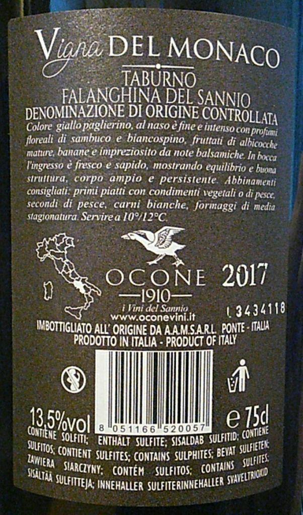 2017 Ocone Vigna Del Monaco, Italy, Campania, Falanghina del Sannio ...