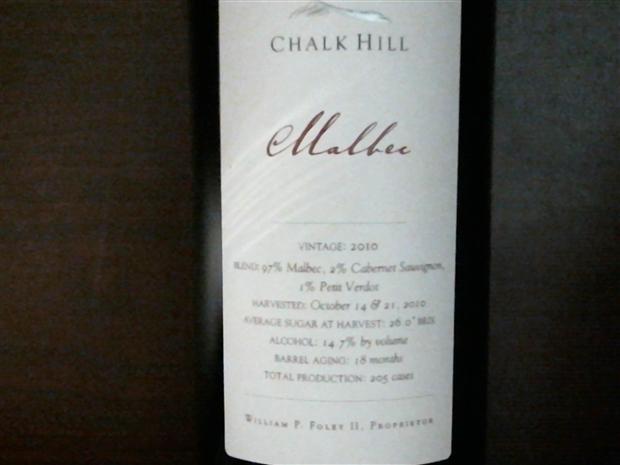 2010 Chalk Hill Malbec, USA, California, Sonoma County, Chalk Hill - CellarTracker