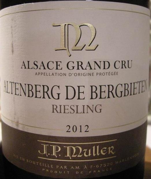 2012 J.P. Muller Riesling Altenberg de Bergbieten, France, Alsace ...