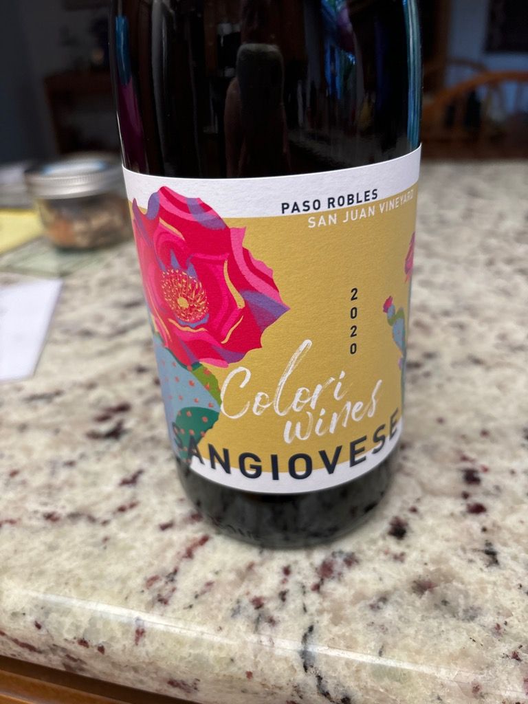 2020 Colori Wines Sangiovese San Juan Vineyard, USA, California ...