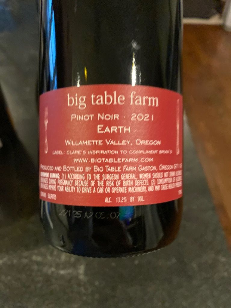 2021 Big Table Farm Pinot Noir Earth, USA, Oregon, Willamette Valley ...