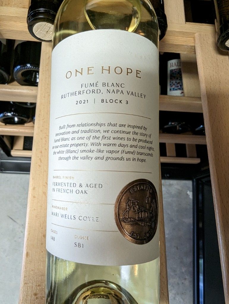2021 One Hope Fumé Blanc, USA, California, Napa Valley, Rutherford ...
