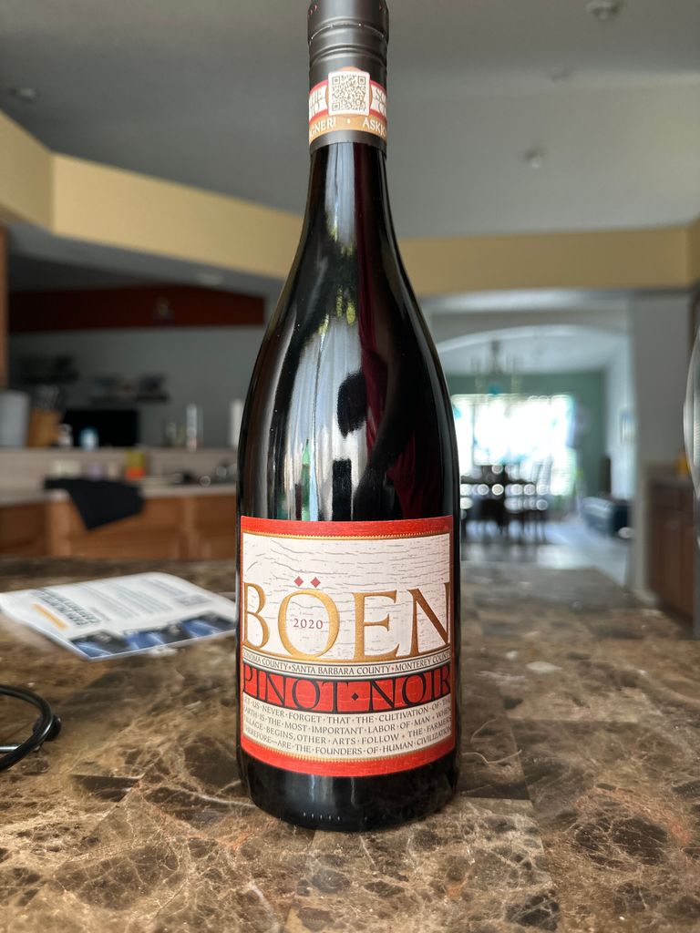 2020 Boen Wines Pinot Noir Santa Barbara, Monterey, Sonoma Blend, USA ...