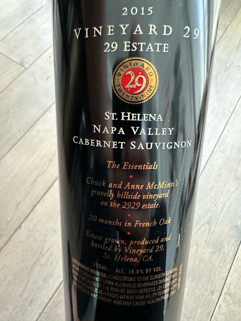 2015 Vineyard 29 Cabernet Sauvignon 29 Estate, USA, California, Napa ...
