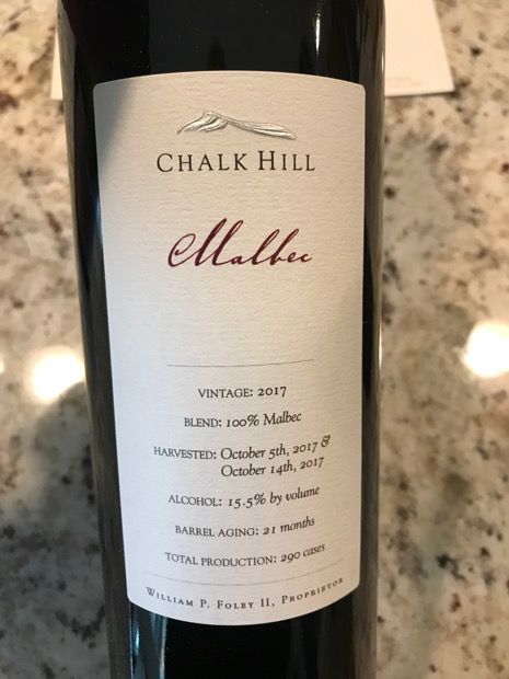2017 Chalk Hill Malbec, USA, California, Sonoma County, Chalk Hill - CellarTracker