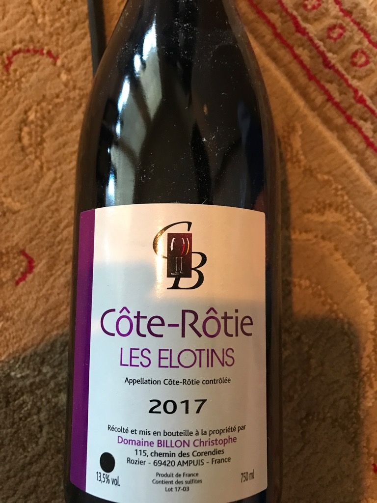 2017 Christophe Billon Côte-Rôtie Les Elotins, France, Rhône, Northern ...