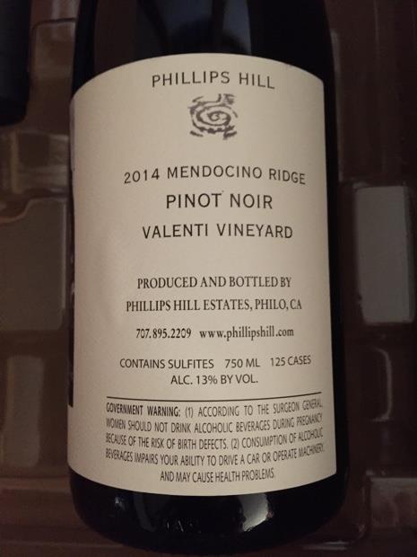 2014 Phillips Hill Pinot Noir Valenti Vineyard, USA, California, North ...