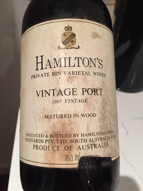 1967 Hamilton's Ewell Vineyards Private Bin Wine Vintage Port ...