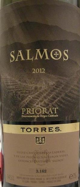 2012 Torres Priorat Salmos, Spain, Catalunya, Priorat - CellarTracker