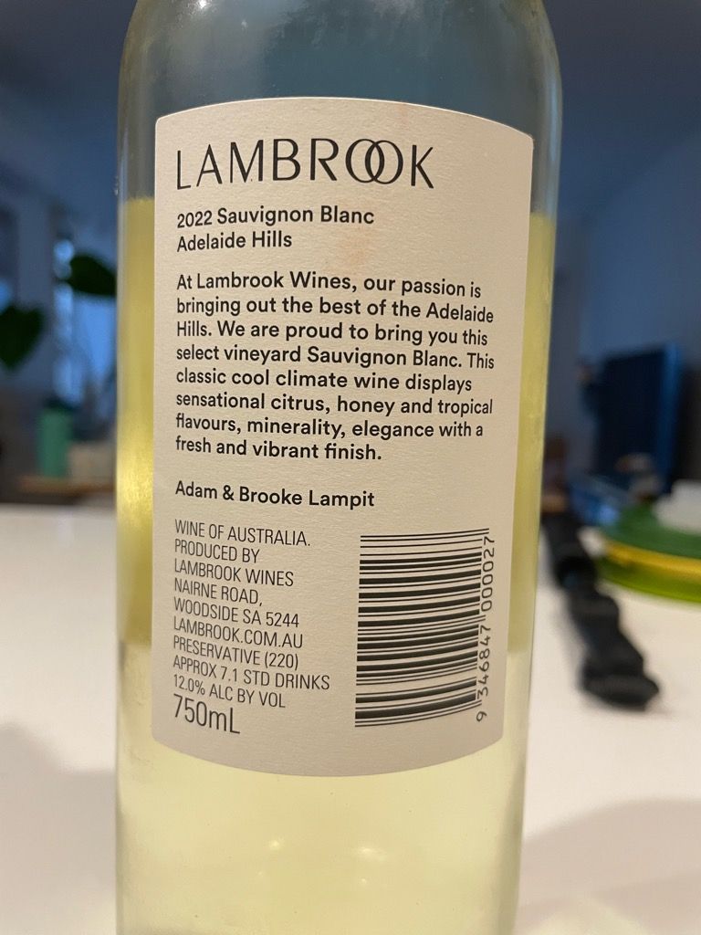 2022 Lambrook Wines Sauvignon Blanc, Australia, South Australia ...