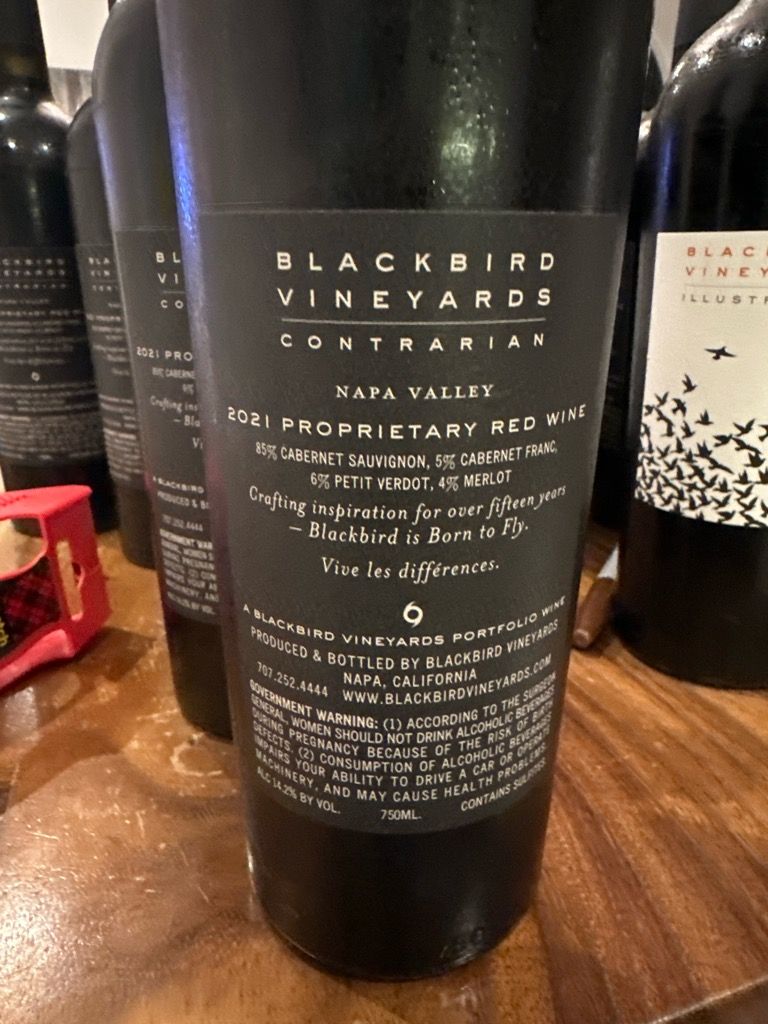 2021 Blackbird Vineyards Contrarian, USA, California, Napa Valley ...