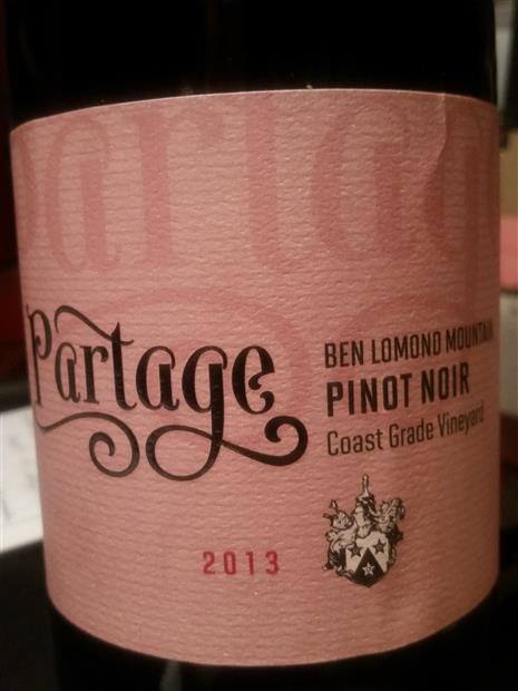 2013 Partage Pinot Noir Ben Lomond Mountain Coast Grade, USA ...
