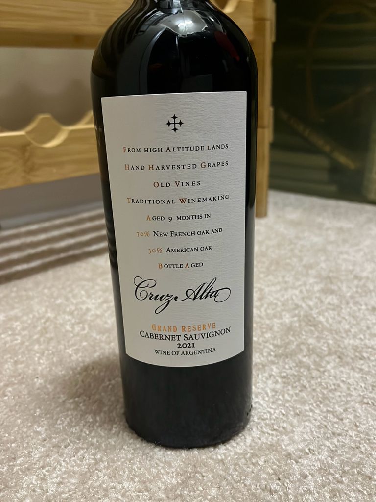 2022 Cruz Alta Cabernet Sauvignon Grand Reserve, Argentina, Mendoza ...