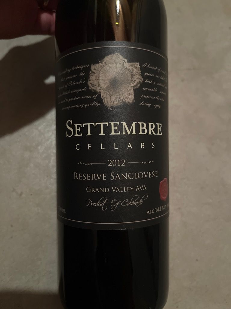 2012 Settembre Cellars Sangiovese Reserve Grand Valley, USA, Colorado ...