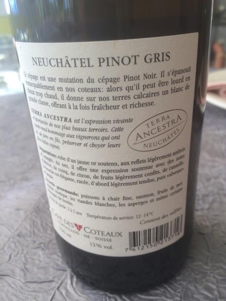 2014 Cave des Côteaux Pinot Gris, Switzerland, Three Lakes, Neuchâtel ...