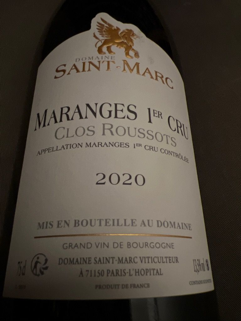 2020 Domaine Saint-Marc Maranges 1er Cru Les Clos Roussots, France ...