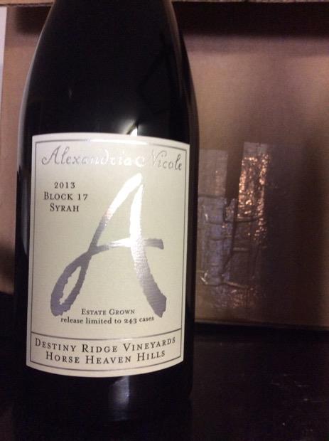 2013 Alexandria Nicole Syrah Block 17 Estate Grown Destiny Ridge ...