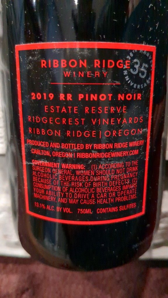 2018 Ribbon Ridge Winery Pinot Noir Estate Reserve Ridgecrest Vineyards ...