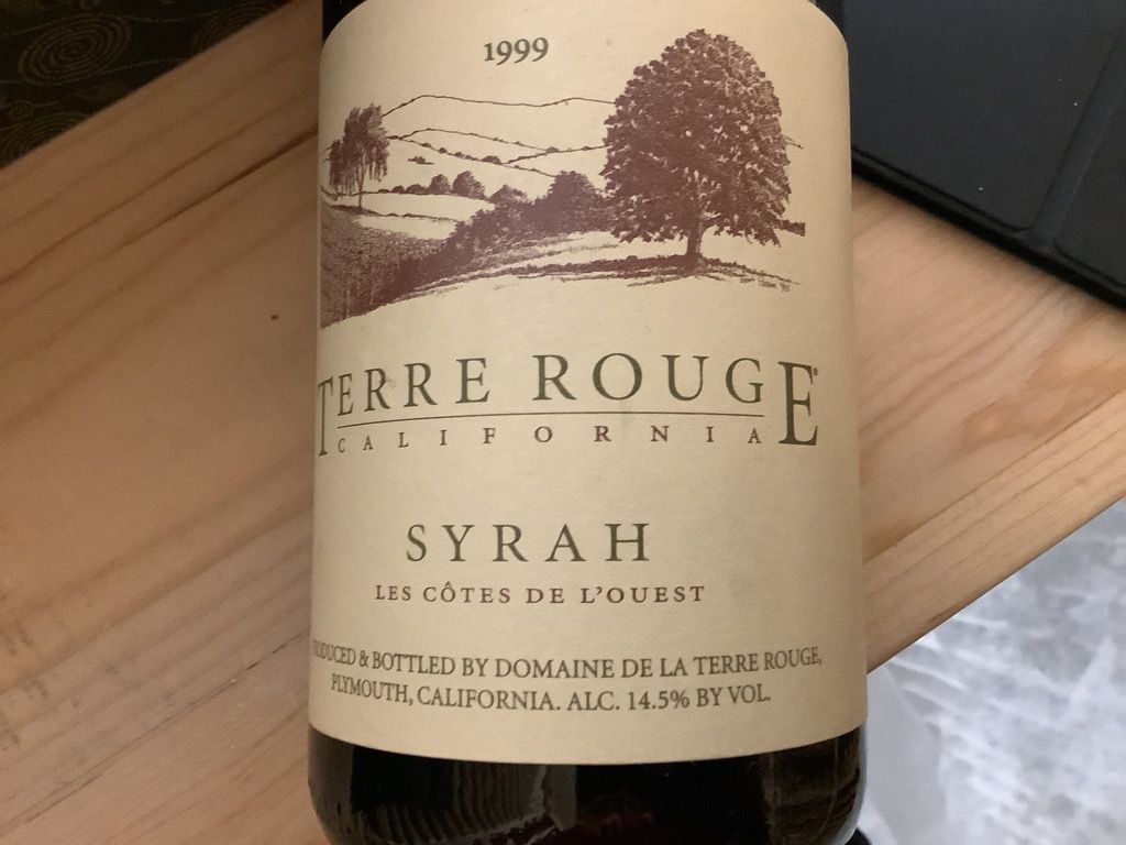 1999 Domaine de la Terre Rouge Syrah Les Cotes de l'Ouest, USA ...