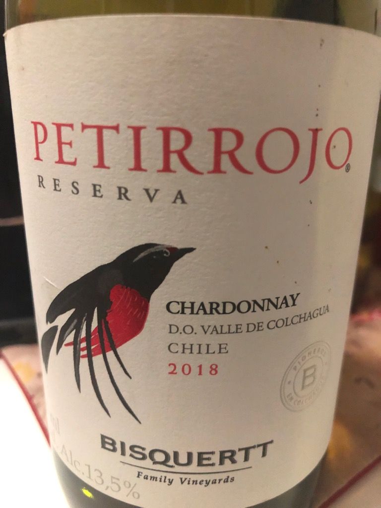 2018 Viña Bisquertt Chardonnay Petirrojo Reserva, Chile, Rapel Valley ...