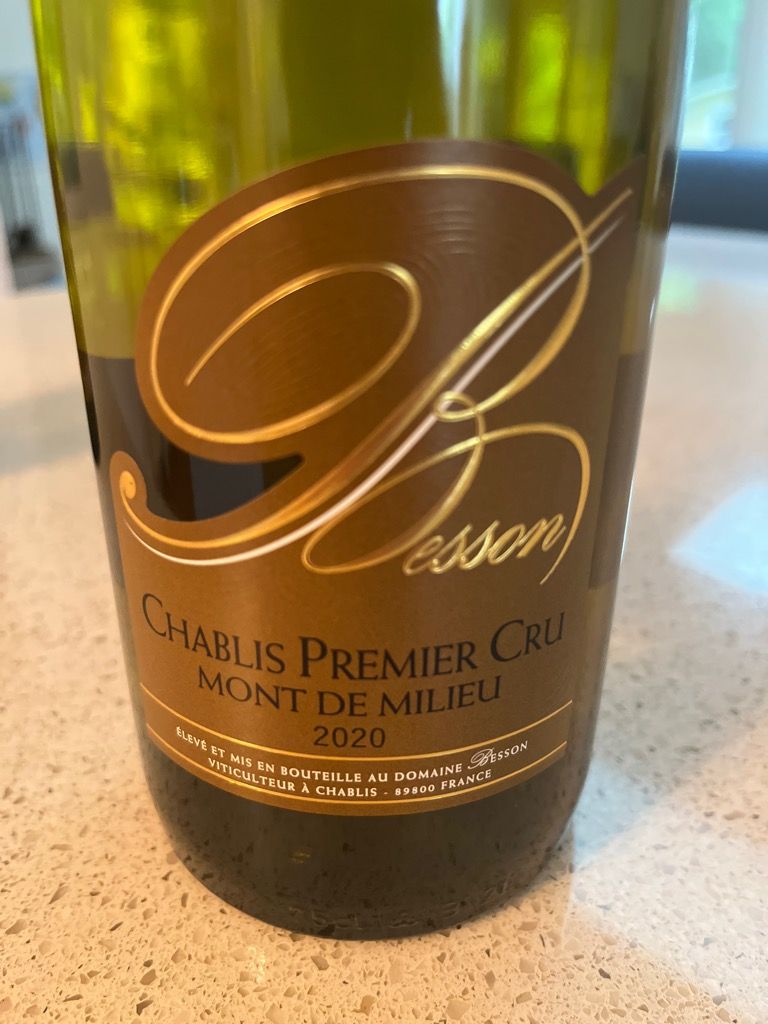 2020 Domaine Adrien Besson Chablis 1er Cru Mont de Milieu, France ...