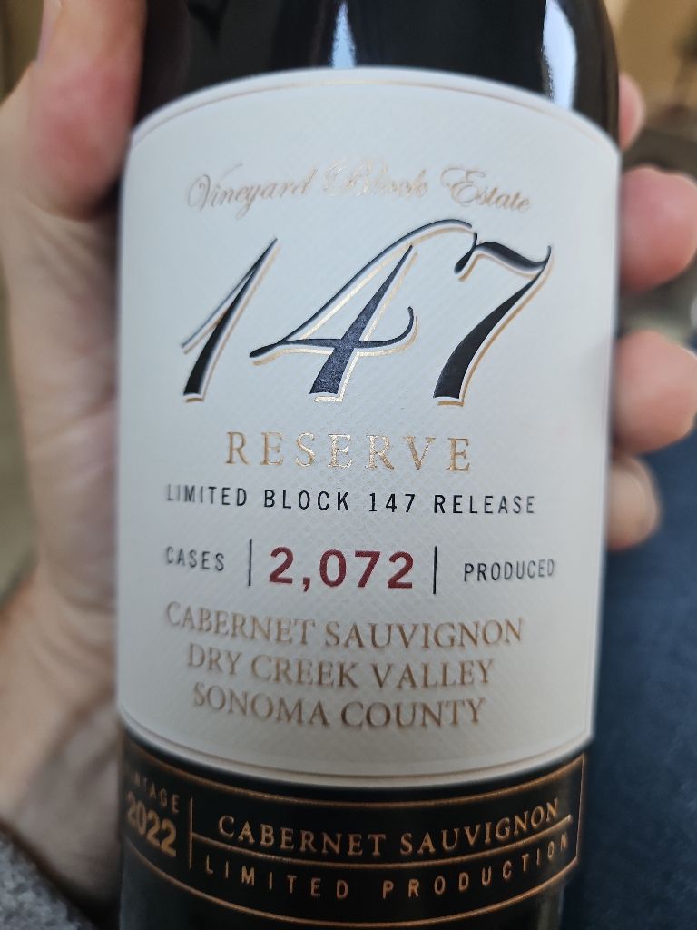 2022 Vineyard Block Estate Cabernet Sauvignon 147 Reserve Vineyard ...