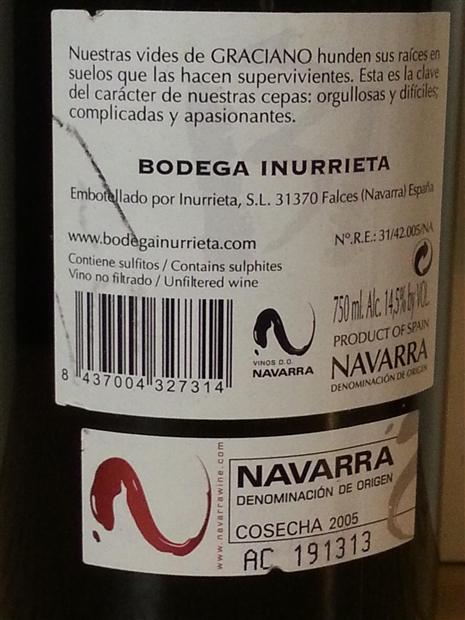 2005 Bodega Inurrieta Navarra Laderas de Inurrieta, Spain, Navarra ...