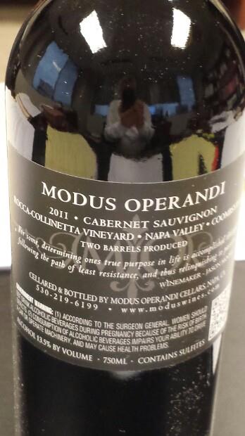 2011 Modus Operandi Cellars Cabernet Sauvignon Rocca-Colinetta Vineyard ...