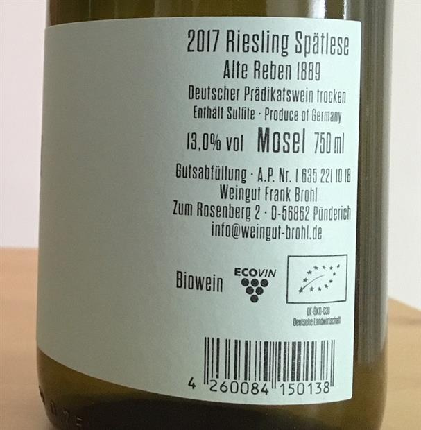 2021 Weingut Frank Brohl Riesling Alte Reben 1889 Spätlese Trocken ...