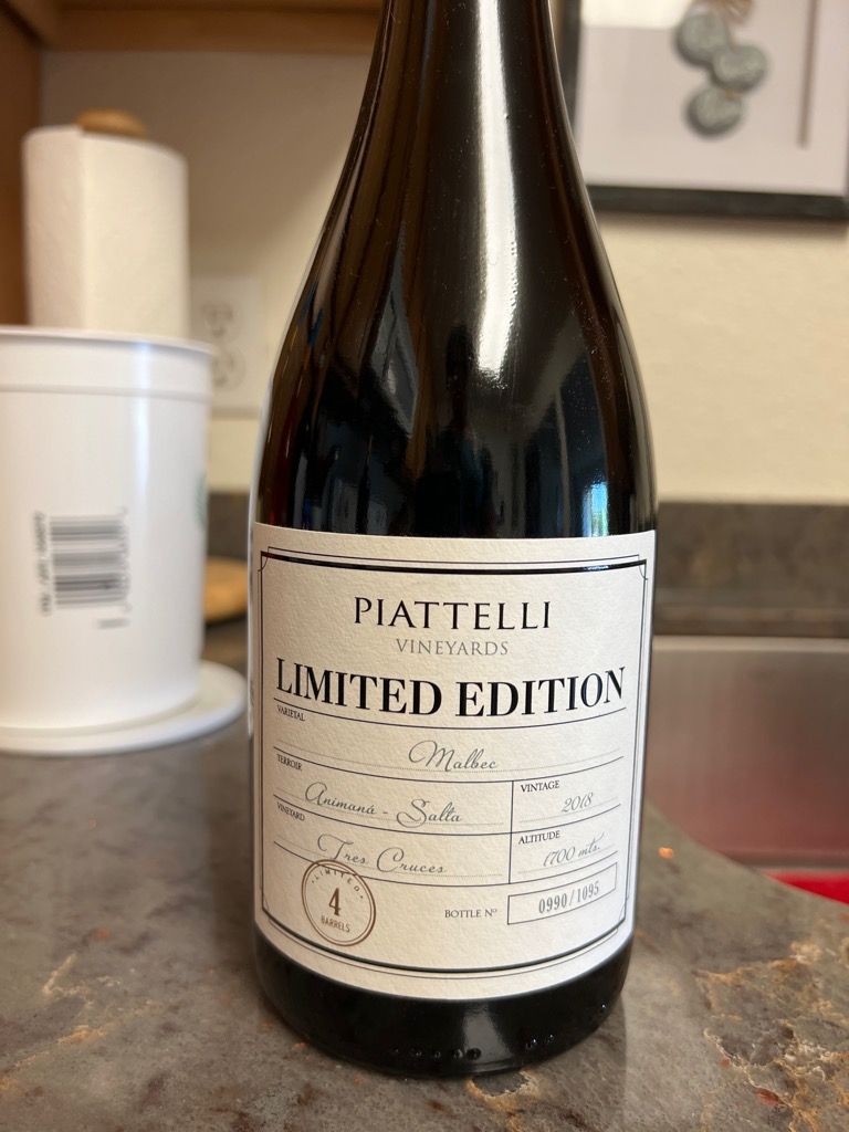 2018 Piattelli Vineyards Malbec Limited Edition Animaná Tres Cruces ...
