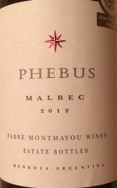 2012 Fabre Montmayou Malbec Phebus, Argentina, Mendoza - CellarTracker