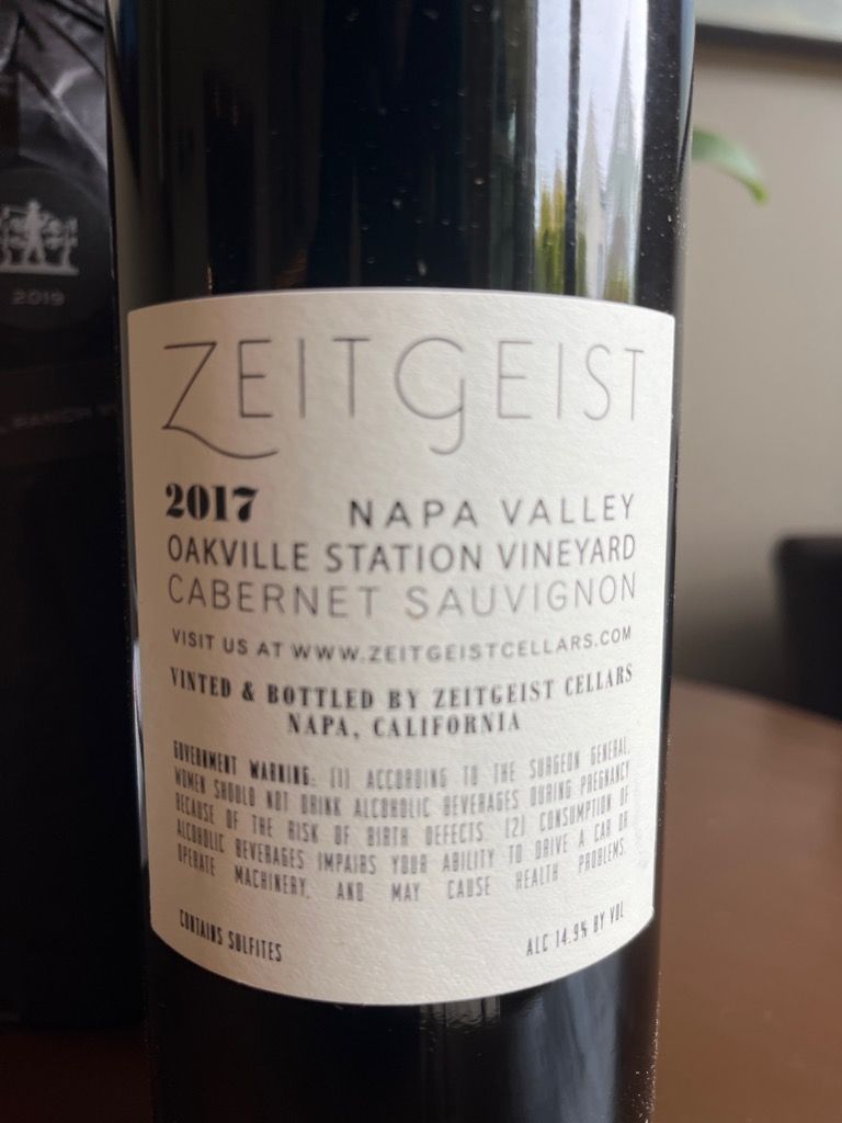 2017 Zeitgeist Cabernet Sauvignon Oakville Station Vineyard, USA ...