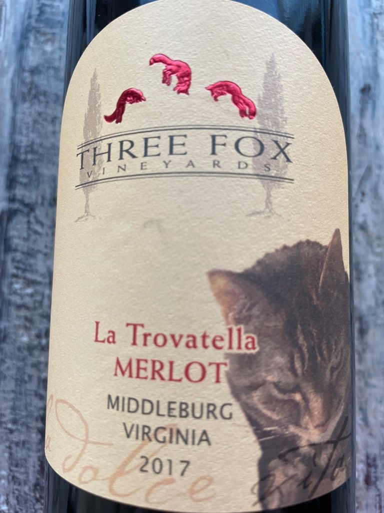 2016 Three Fox Vineyards Merlot La Trovatella, USA, Virginia ...