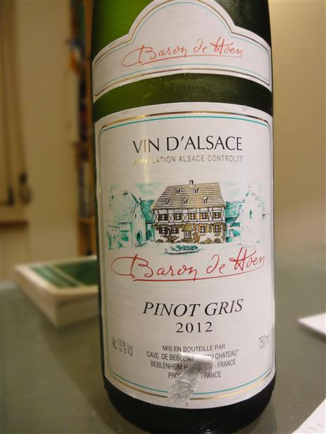2012 Baron de Hoen Pinot Gris, France, Alsace - CellarTracker