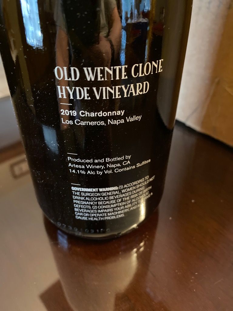 2019 Artesa Chardonnay Old Wente Clone Hyde Vineyard, USA, California ...