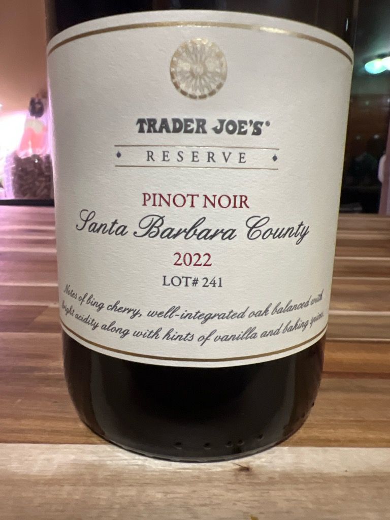 2022 Trader Joe's Pinot Noir Reserve Lot #241 Santa Barbara County, USA ...