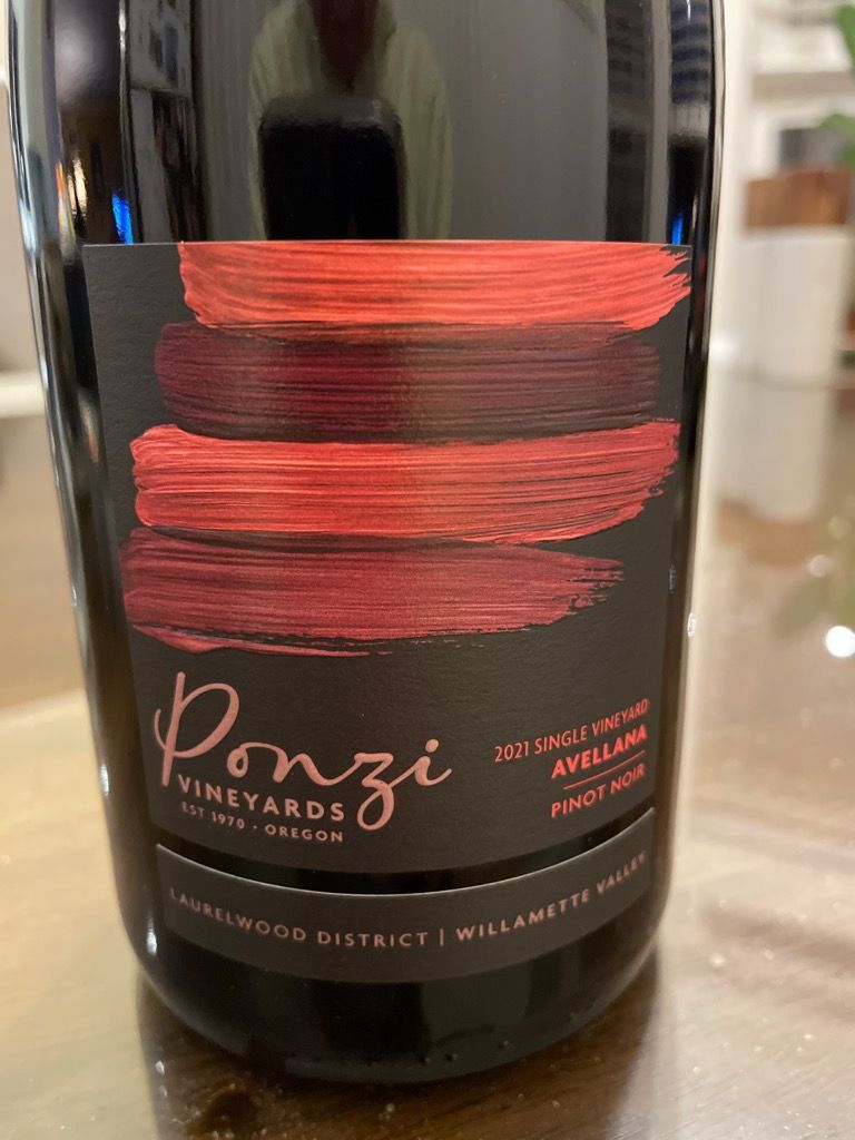 2021 Ponzi Vineyards Pinot Noir Avellana Vineyard Laurelwood District ...