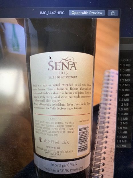 2017 Seña, Chile, Aconcagua Valley - CellarTracker