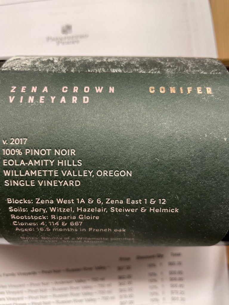 2017 Zena Crown Vineyard Pinot Noir Conifer, USA, Oregon, Willamette ...