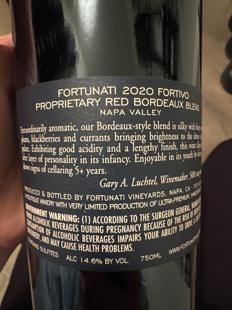 2020 Fortunati Fortivo, USA, California, Napa Valley - CellarTracker