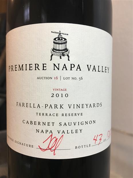 2010 Farella Vineyards Cabernet Sauvignon Terrace Reserve Premiere Napa ...