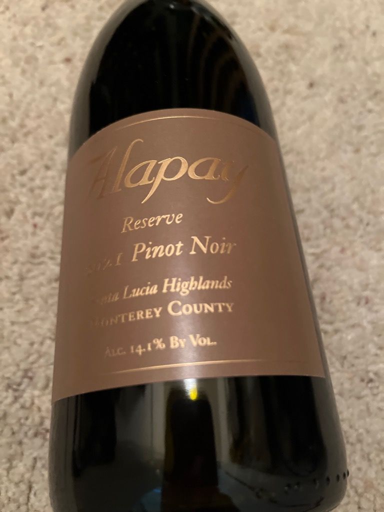 2021 Alapay Cellars Pinot Noir Reserve, USA, California, Central Coast ...